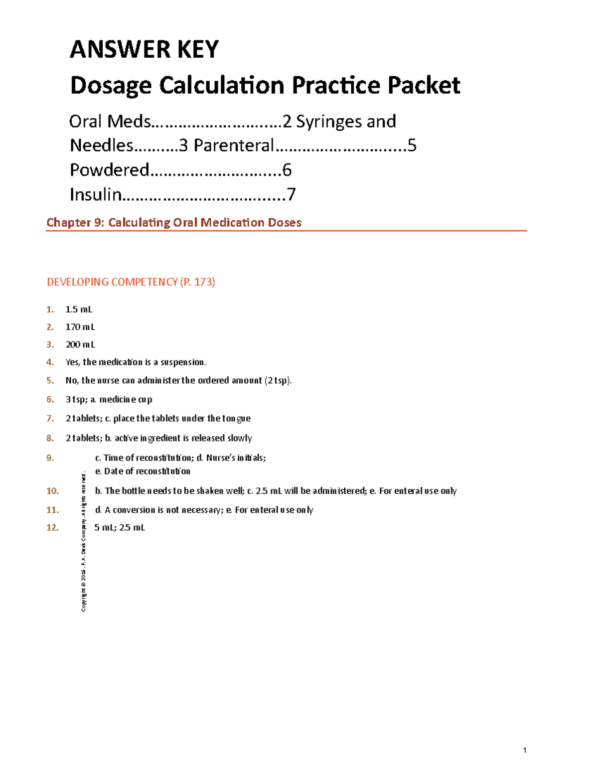 Dosage Calculation Practice Workbook(1) - ANSWER KEY Dosage Calculation ...
