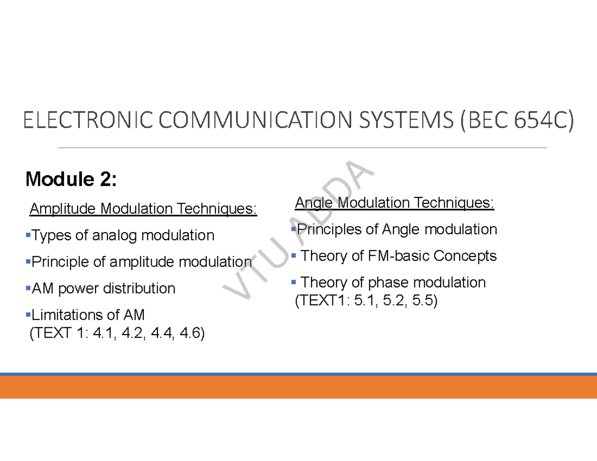 ELECTRONIC COMMUNICATION SYSTEMS (BEC 654C) Module 2: Analog Modulation ...