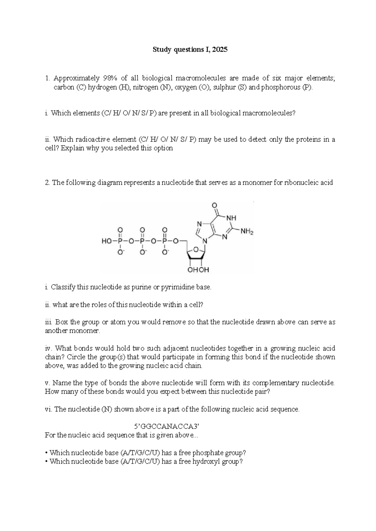Biological Macromolecules Study Questions I - 2025 - Studocu