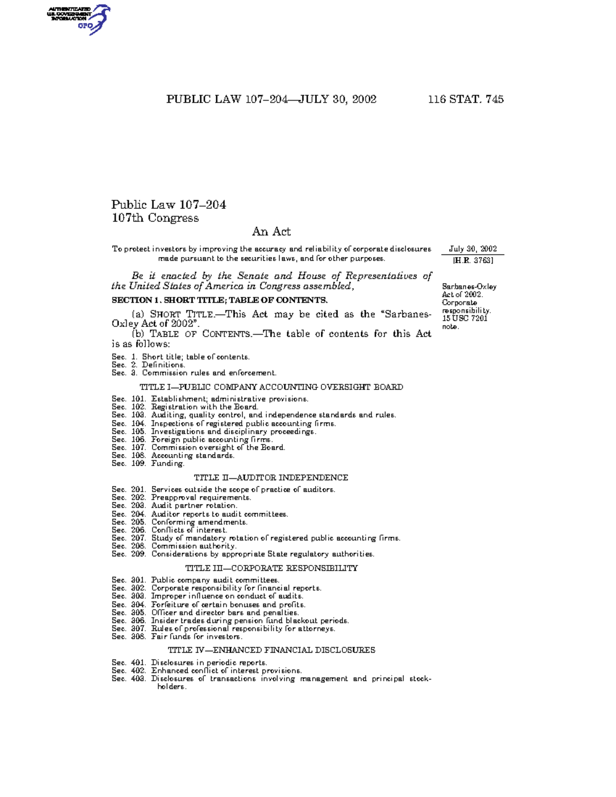 Sarbanes-Oxley Act (2002): Key provisions and corporate accountability ...