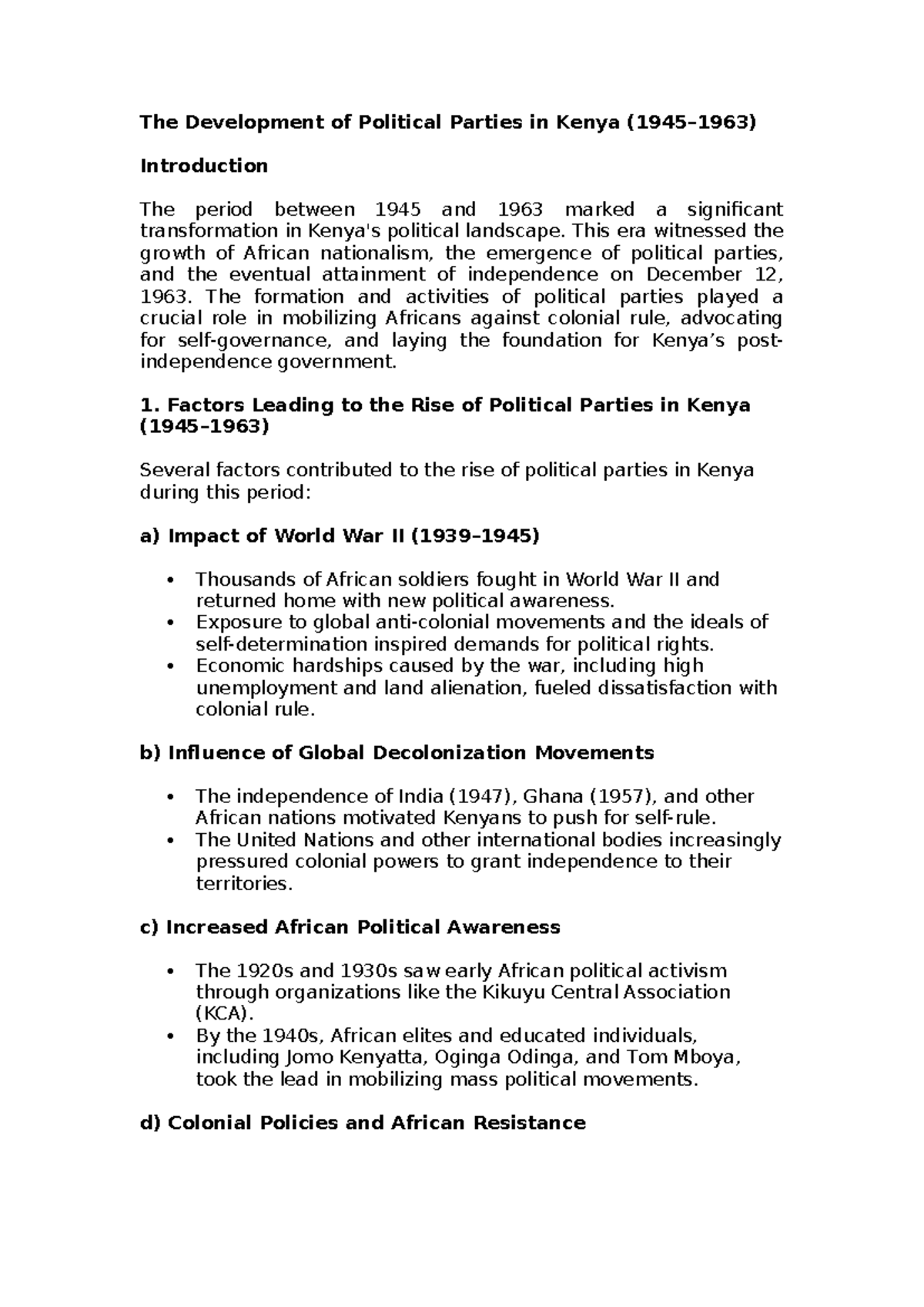 The Rise of Political Parties in Kenya (1945-1963) - Topic 6 Notes ...