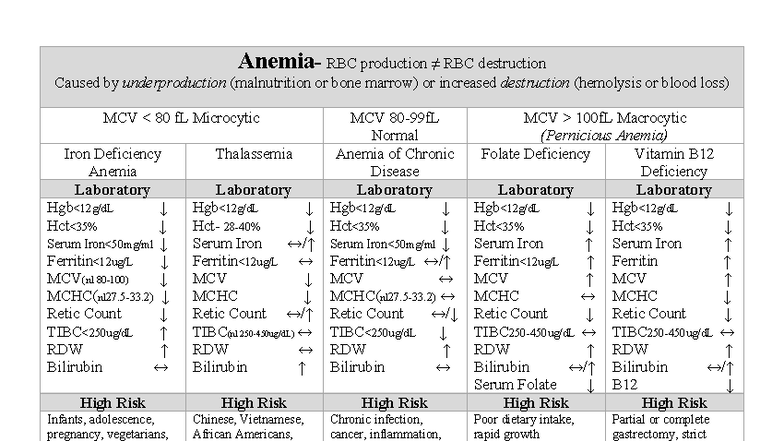 Anemia Flow Chart: RBC Production & Destruction Analysis - Studocu