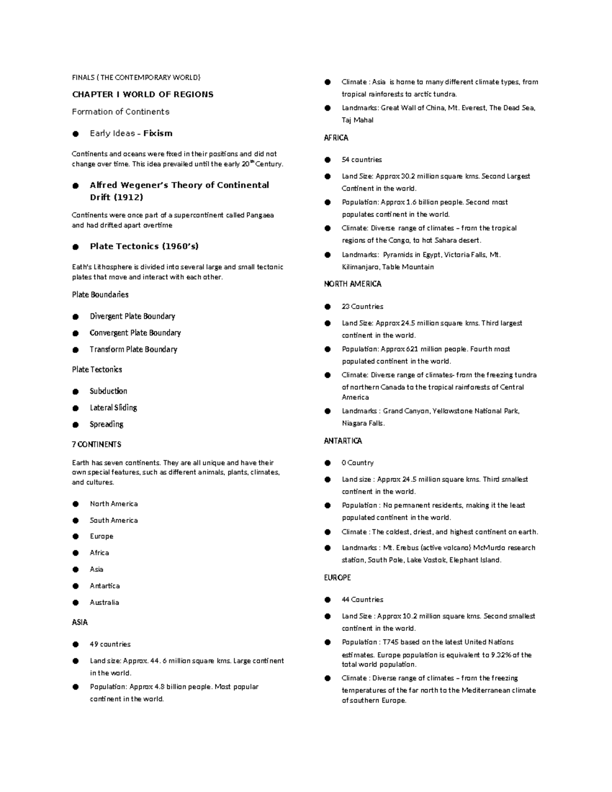 FINALS (THE CONTEMPORARY WORLD) Lecture Reviewer on Global Regions ...