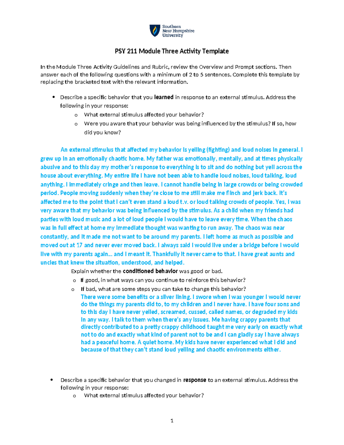 PSY 211 Module 3 Activity - PSY 211 Module Three Activity Template In the Module Three Activity ...
