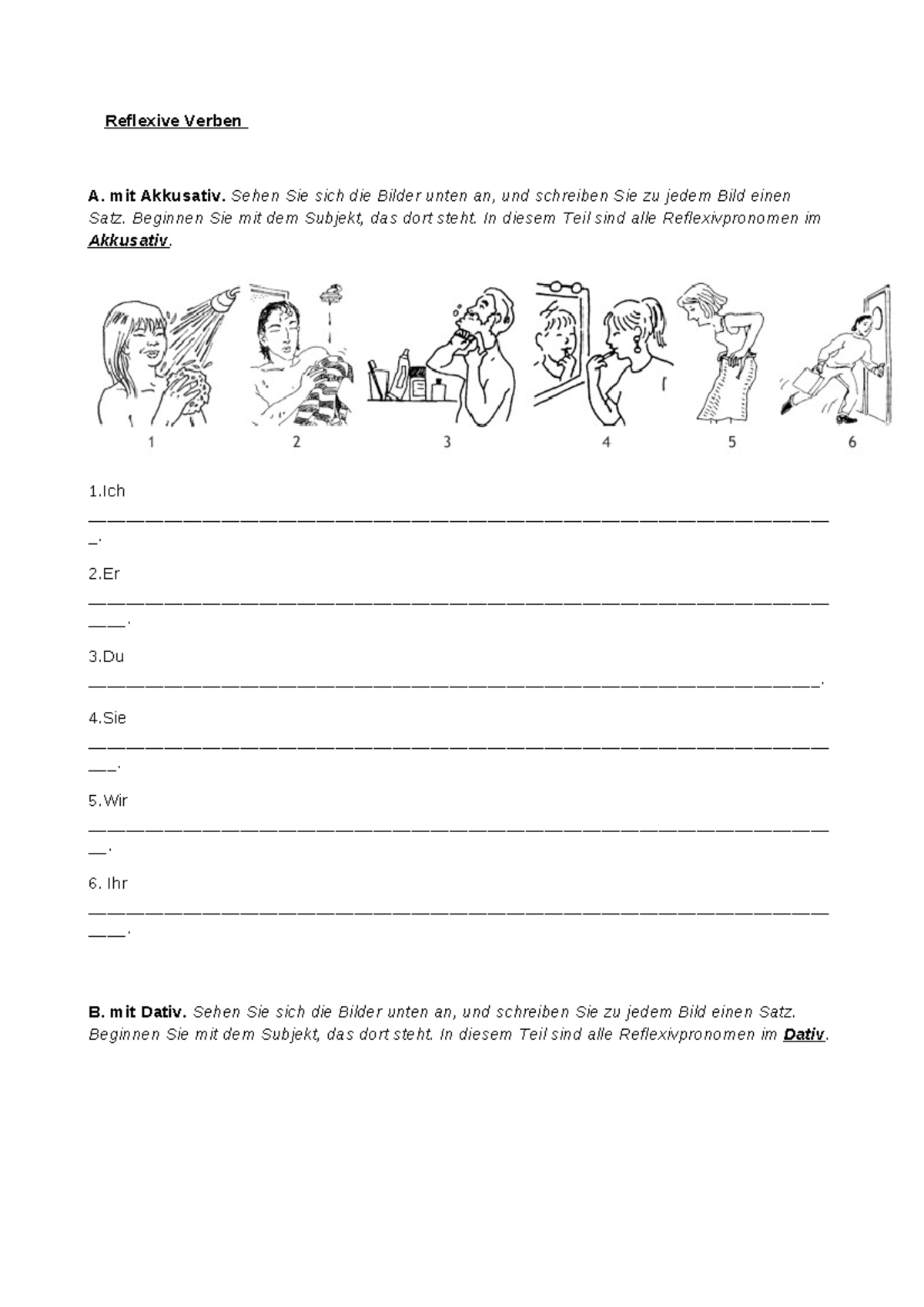 Reflexive Verben: Akkusativ und Dativ Übungen (229930434) - Studocu