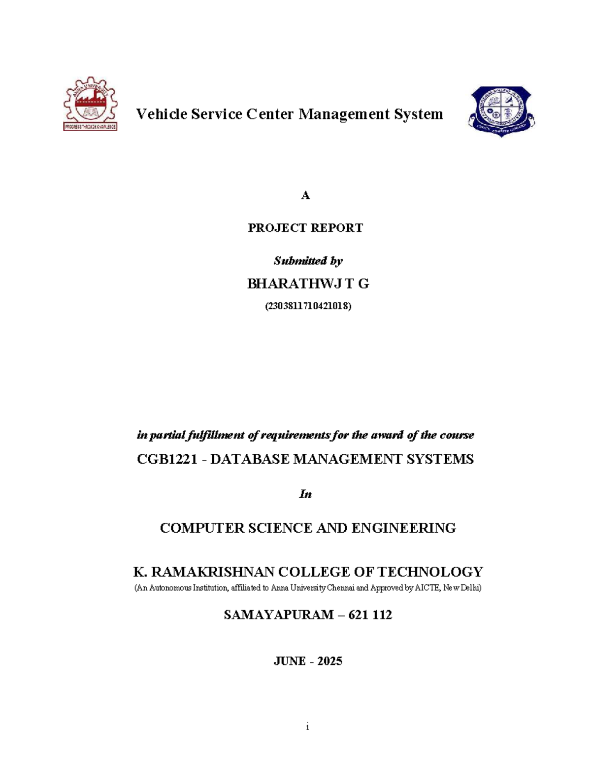 Vehicle Service Center Management System - CGB1221 Project Report - Studocu