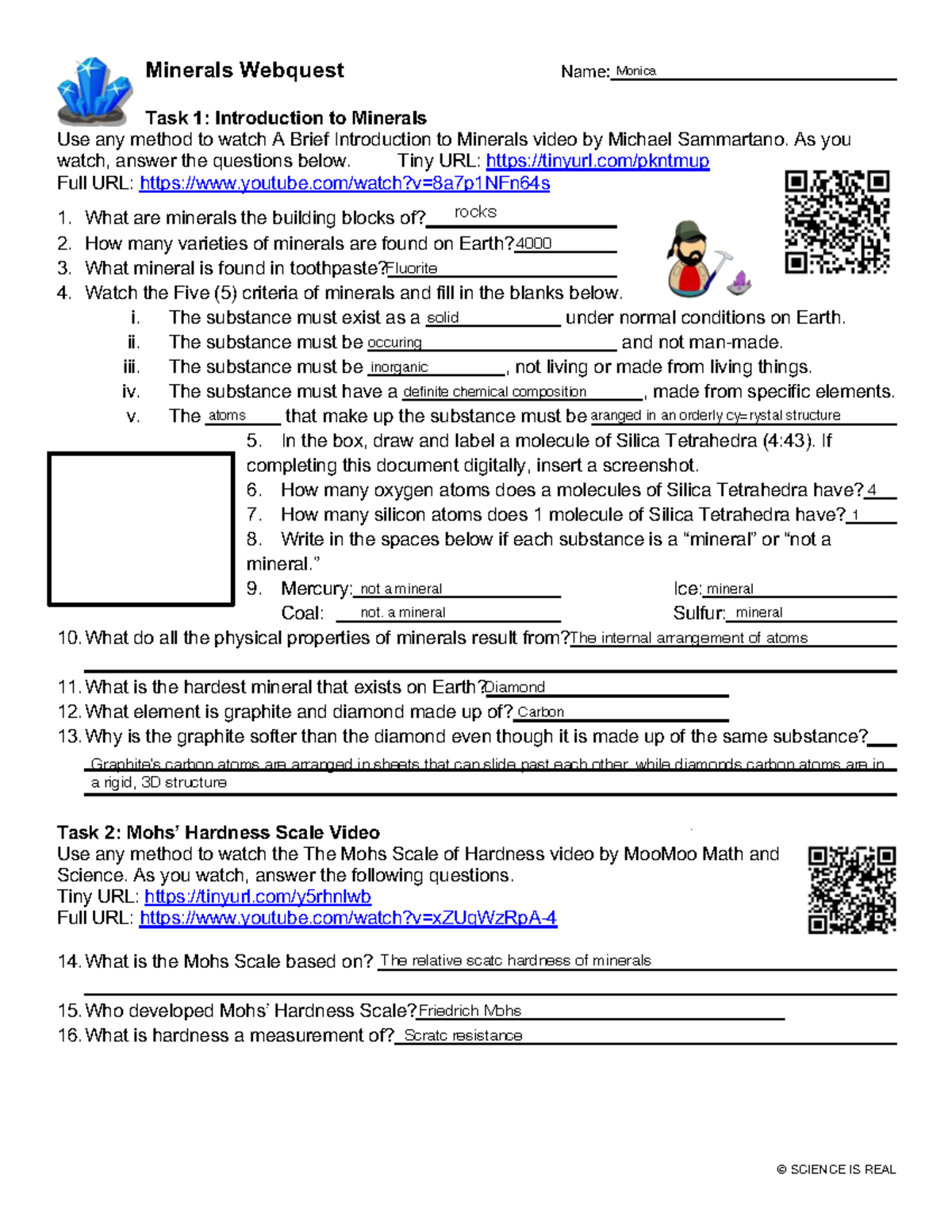 Minerals Webquest (SCI 101): Exploring Properties and Hardness - Studocu