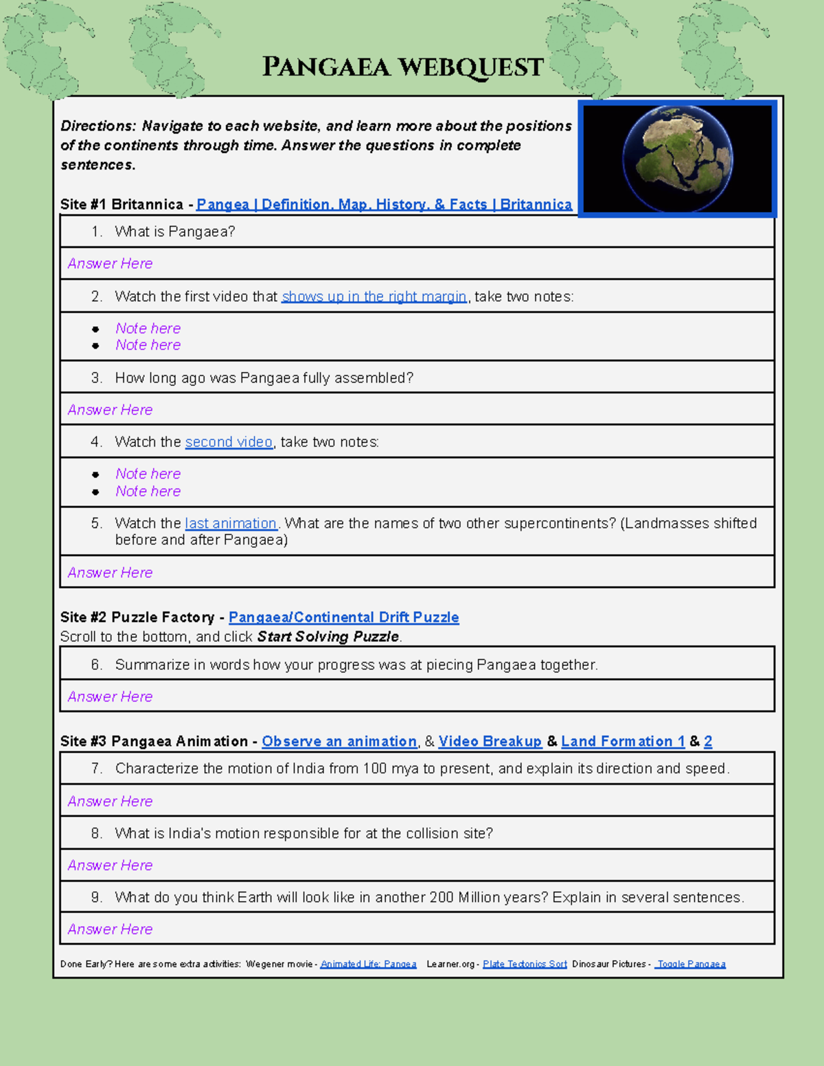 Pangaea Mini Web Quest: Exploring Continental Drift & Tectonics - Studocu