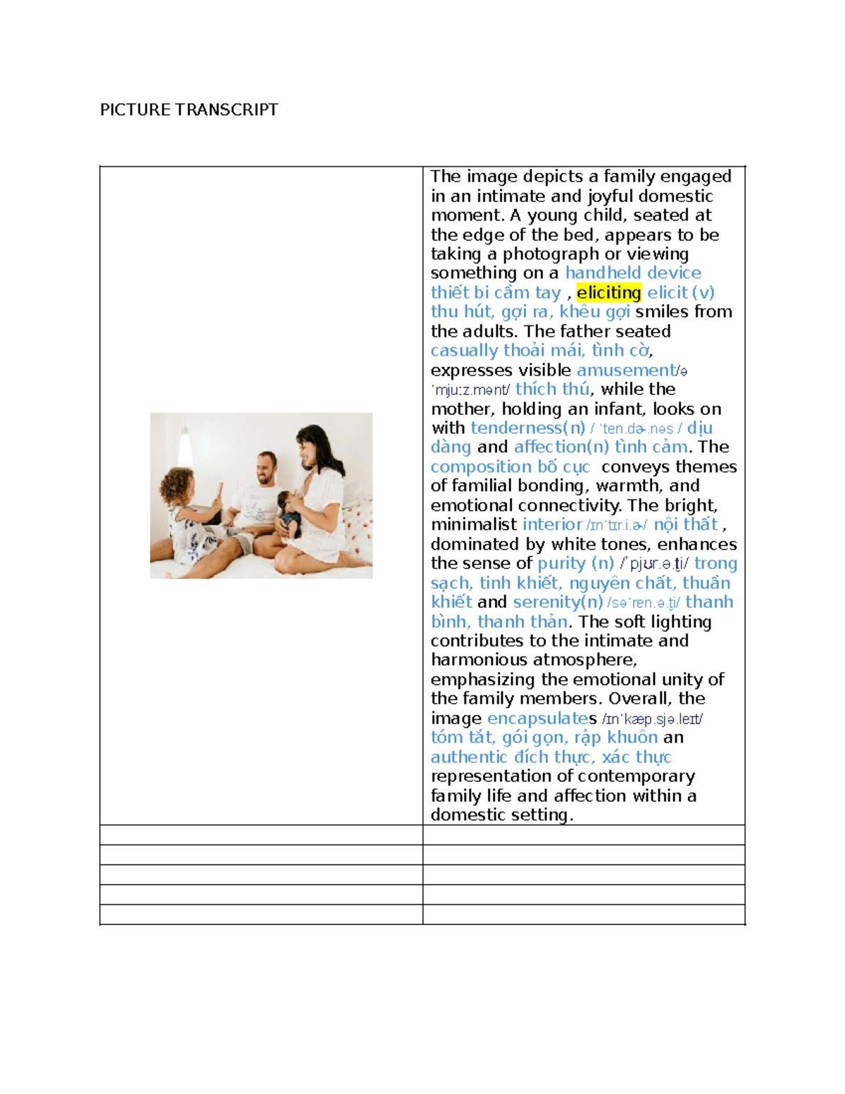 Family Moments: A Picture Transcript Analysis - Studocu