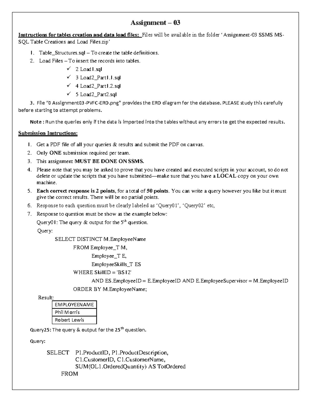 Assignment 03: SSMS Database Table Creation & Data Load Guide - Studocu