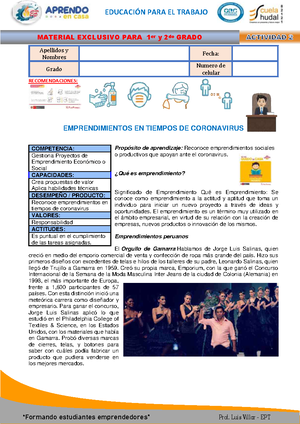 PLAN Anual EPT 1° SEC 2024 - PLANIFICACIÓN CURRICULAR ANUAL DE EPT 2024 I. DATOS INFORMATIVOS: 1 ...
