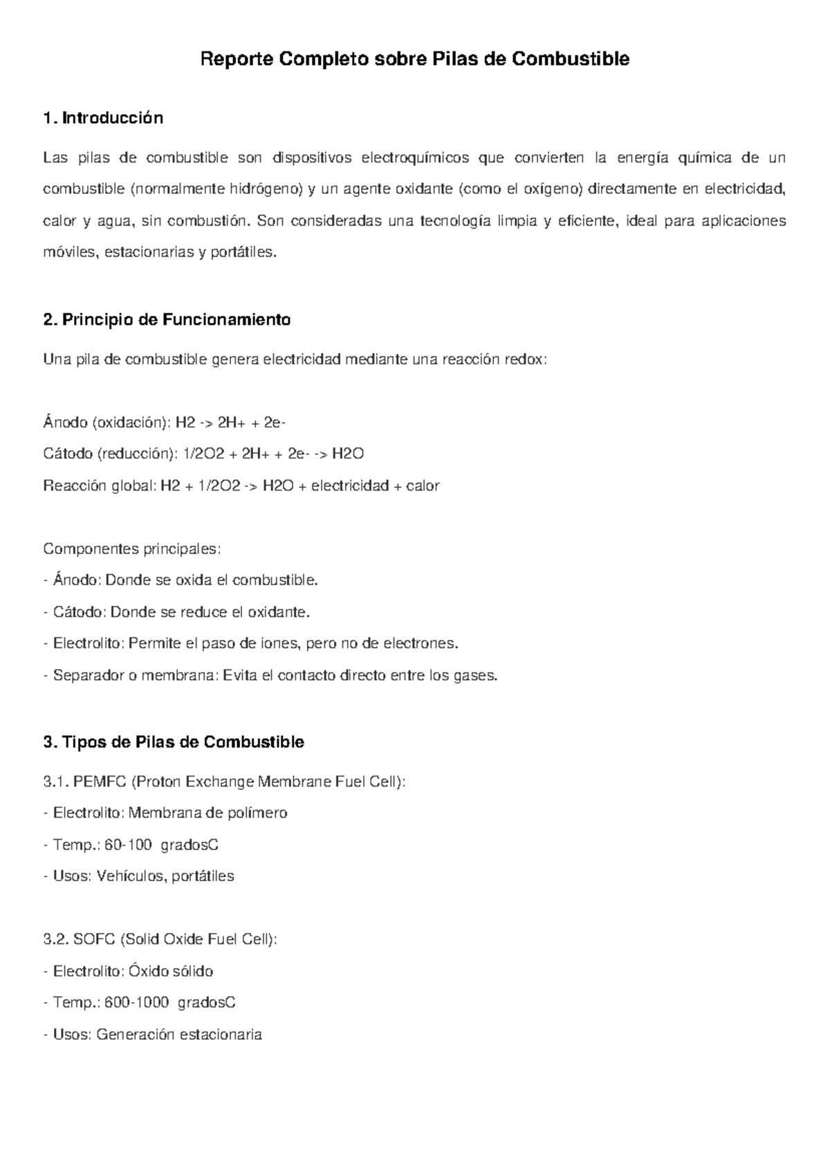 Reporte Completo sobre Pilas de Combustible - Análisis y Aplicaciones ...