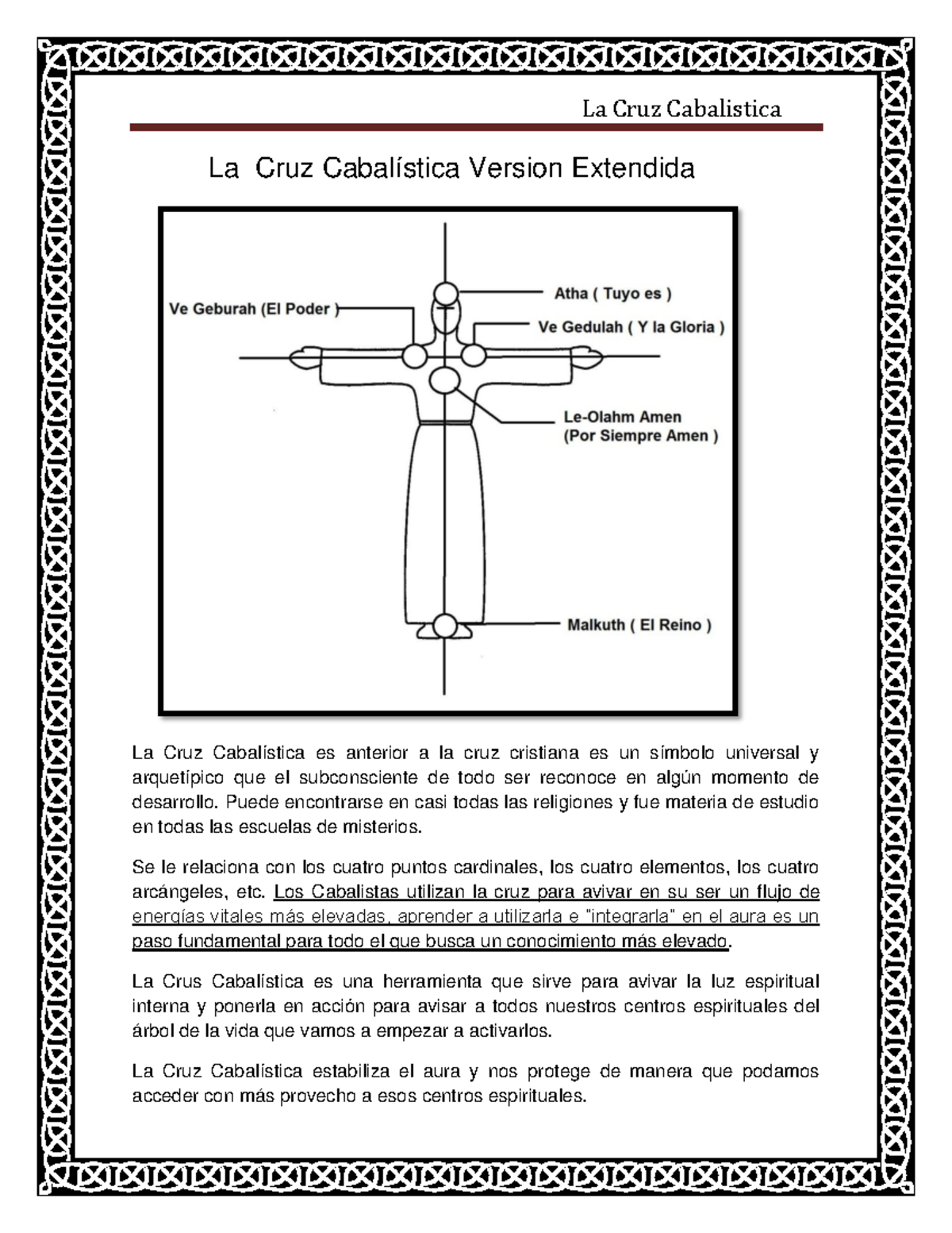 62657500 La Cruz Cabalística: Energías y Visualización Espiritual - Studocu