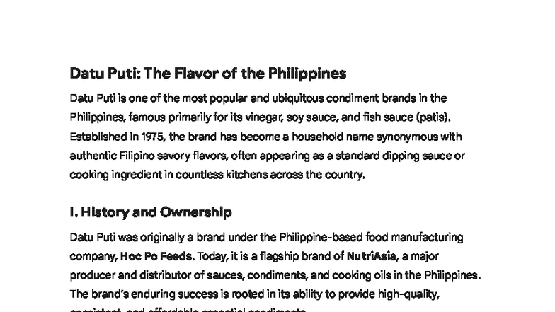 Datu Puti: A Comprehensive Guide to Filipino Condiments - Studocu
