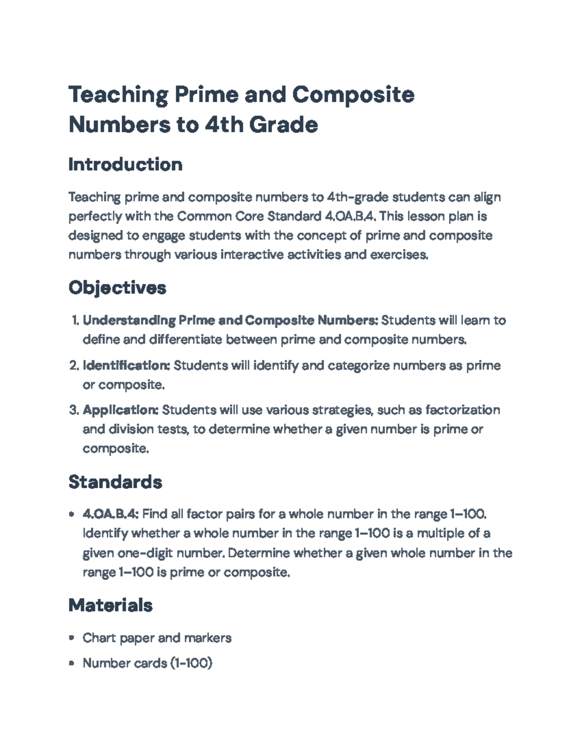 Engaging Lesson Plan for Teaching Prime and Composite Numbers (4.OA.B.4 ...