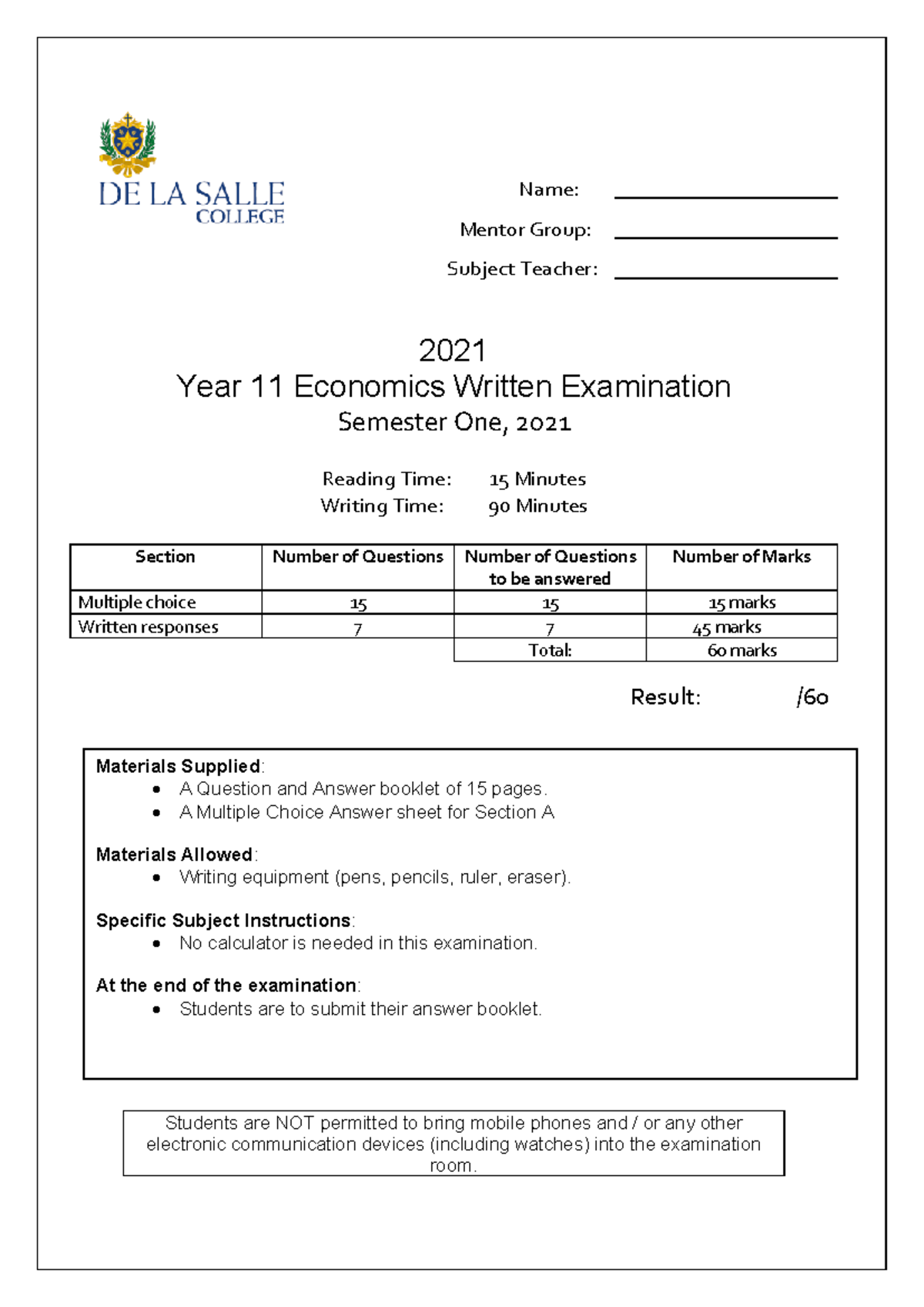 2021 Year 11 Economics S1 Final Exam - Unit 1 Assessment - Studocu