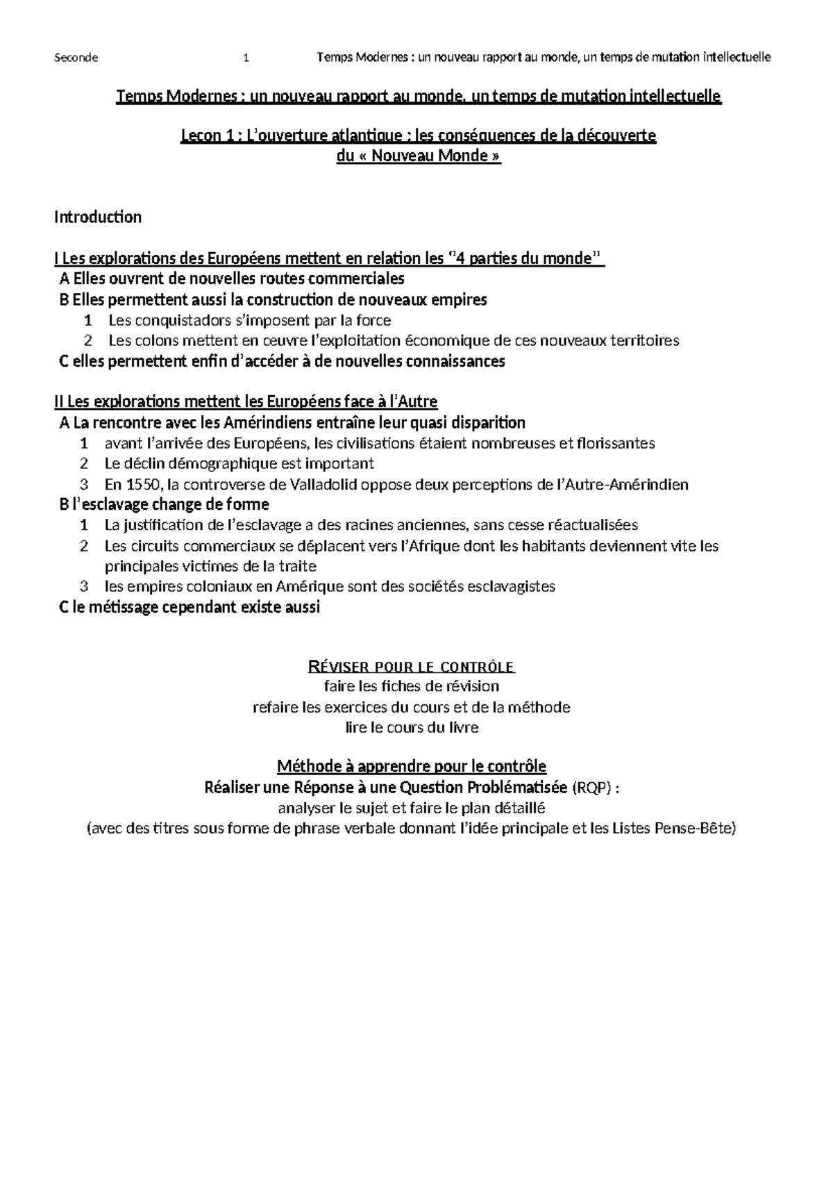 Seconde 1 Histoire : Les Conséquences de la Découverte du Nouveau Monde ...