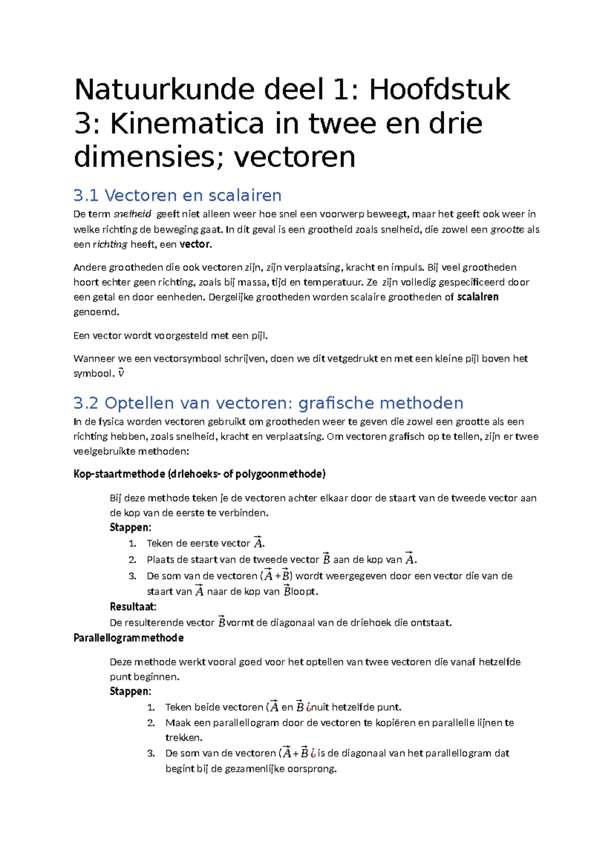Natuurkunde 1: Hoofdstuk 3 - Kinematica en Vectoren in 2D/3D - Studocu