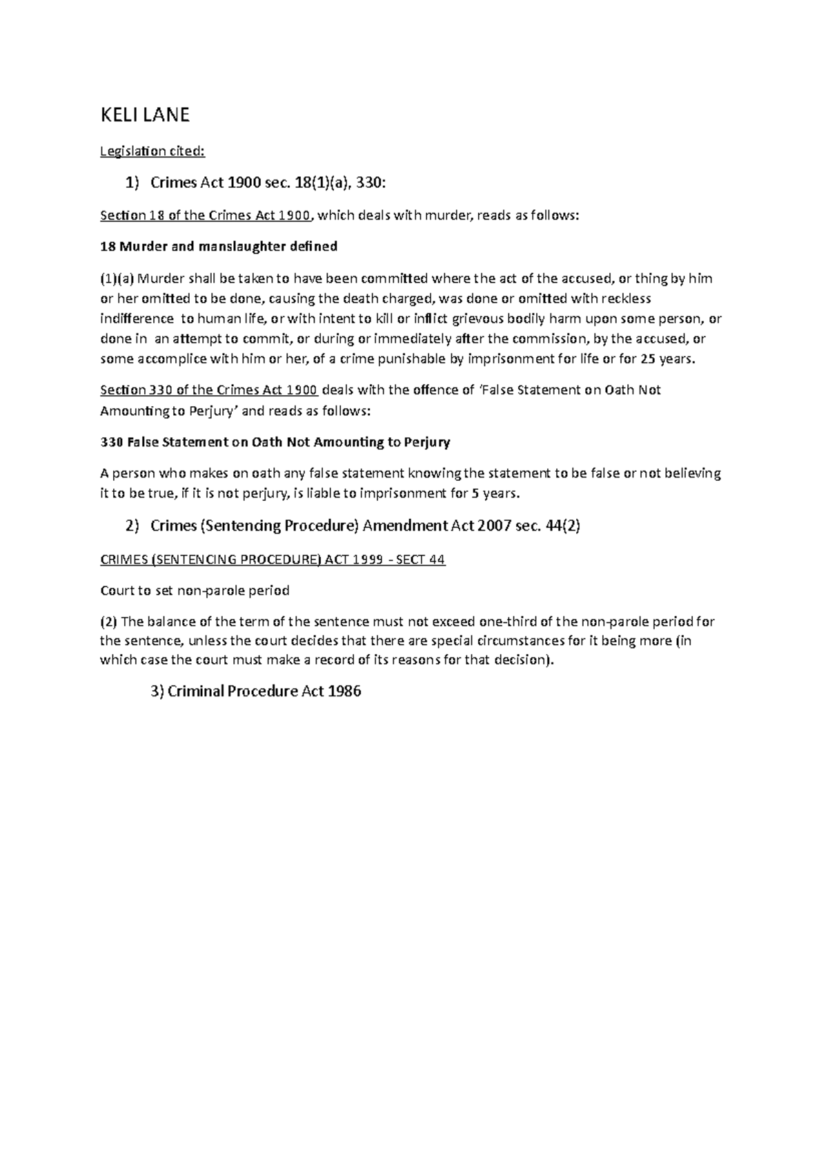 KELI LANE Case Study Summary: Legal Principles & Appeals Insights - Studocu