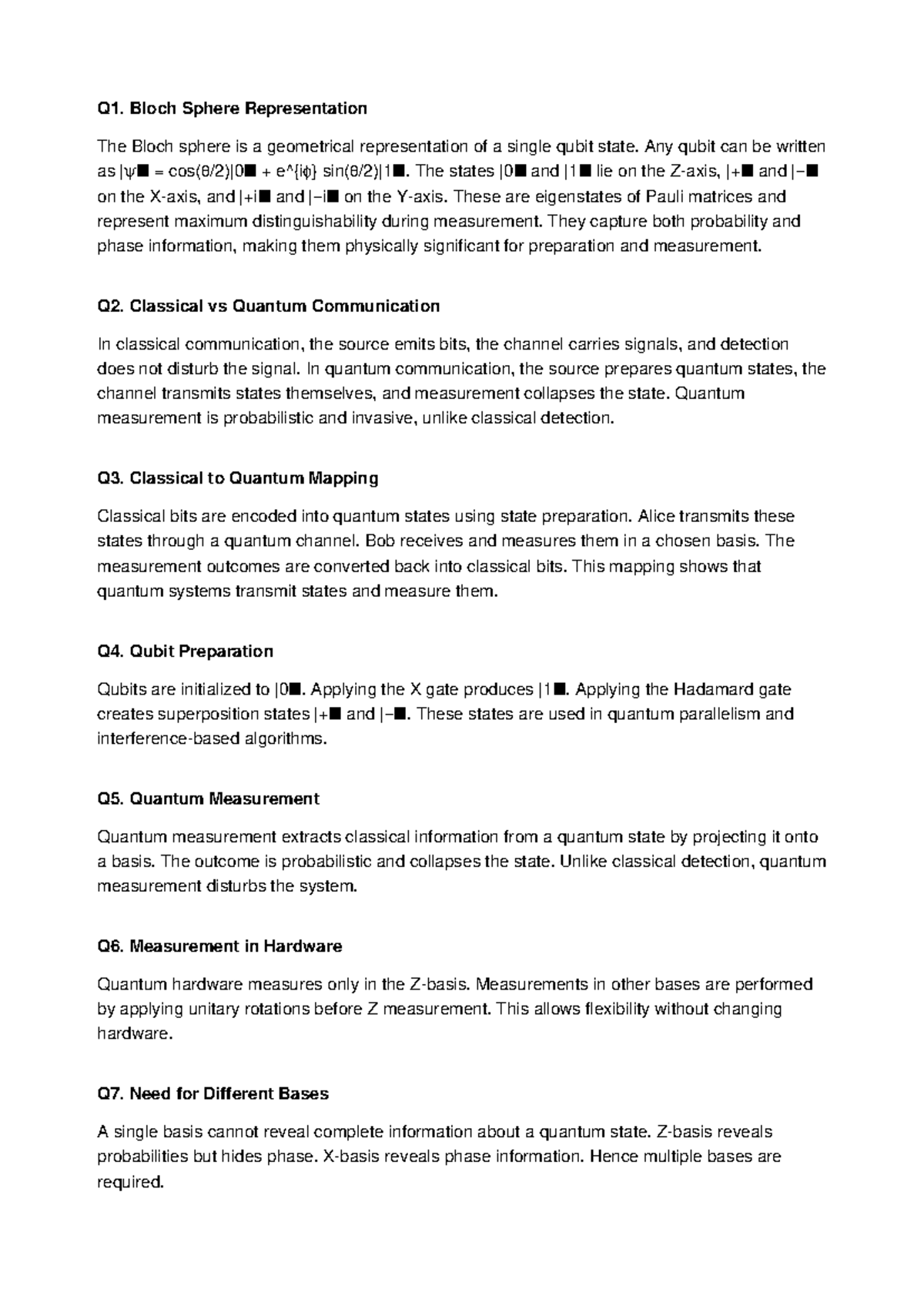 Quantum 15M: Bloch Sphere & Quantum Communication Insights - Studocu