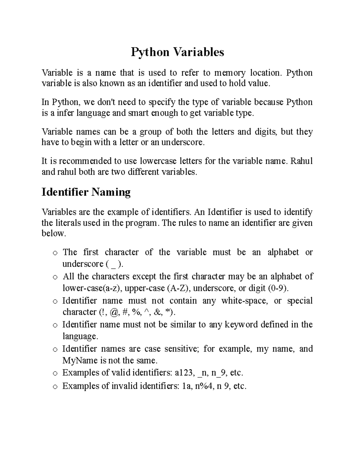 Python Variables - Python Variables Variable is a name that is used to ...
