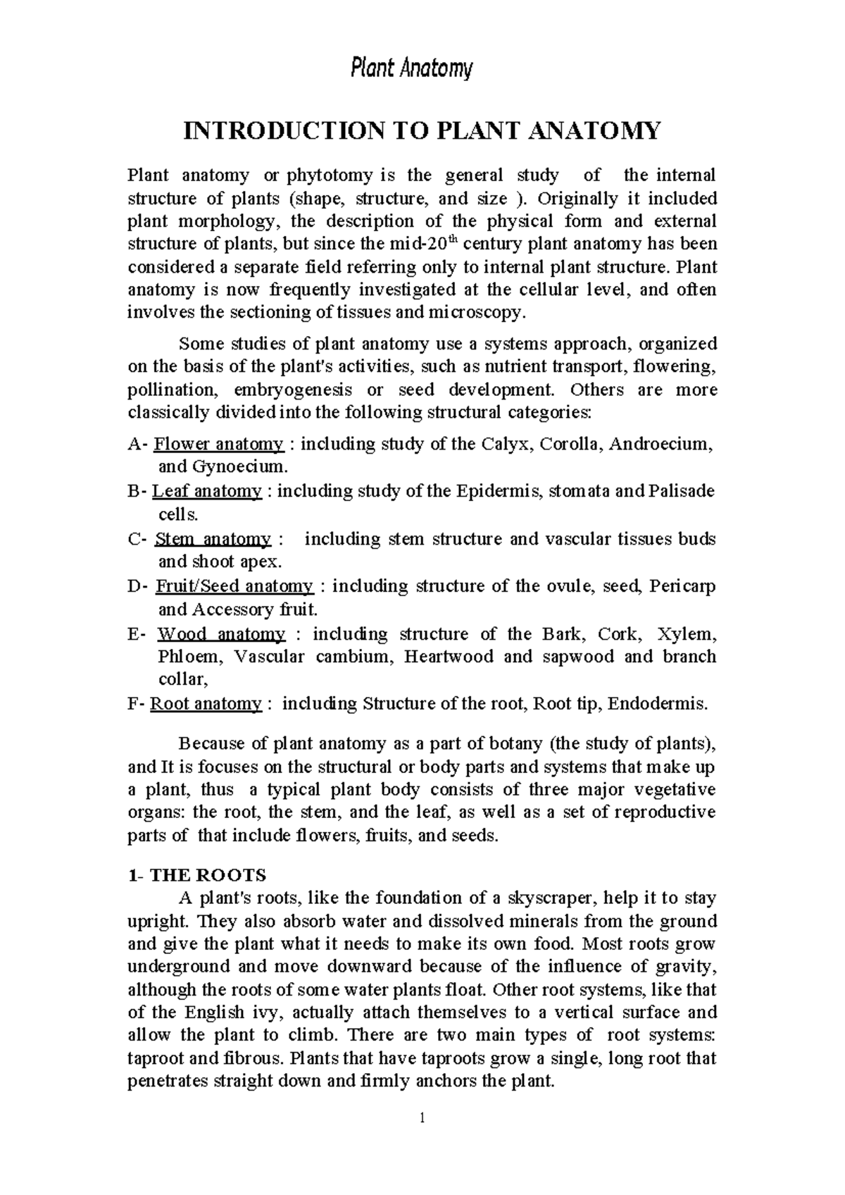 Anatomy plant - no more information - Plant Anatomy INTRODUCTION TO ...