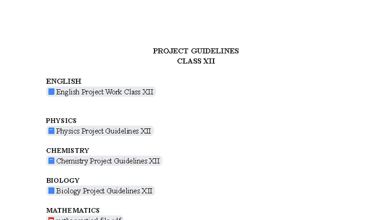 Class XII Project Guidelines 2025-26 for All Subjects - Studocu