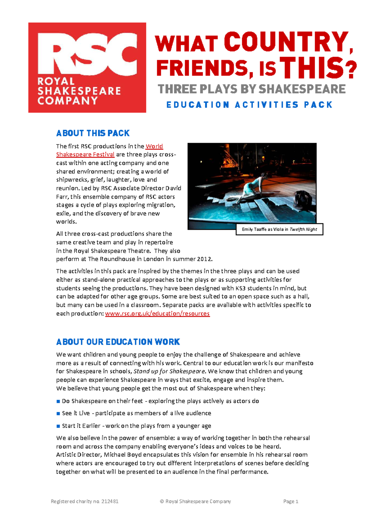 Edu TWELFTH NIGHT (What Country) Teacher Pack 2012 Activities - Studocu
