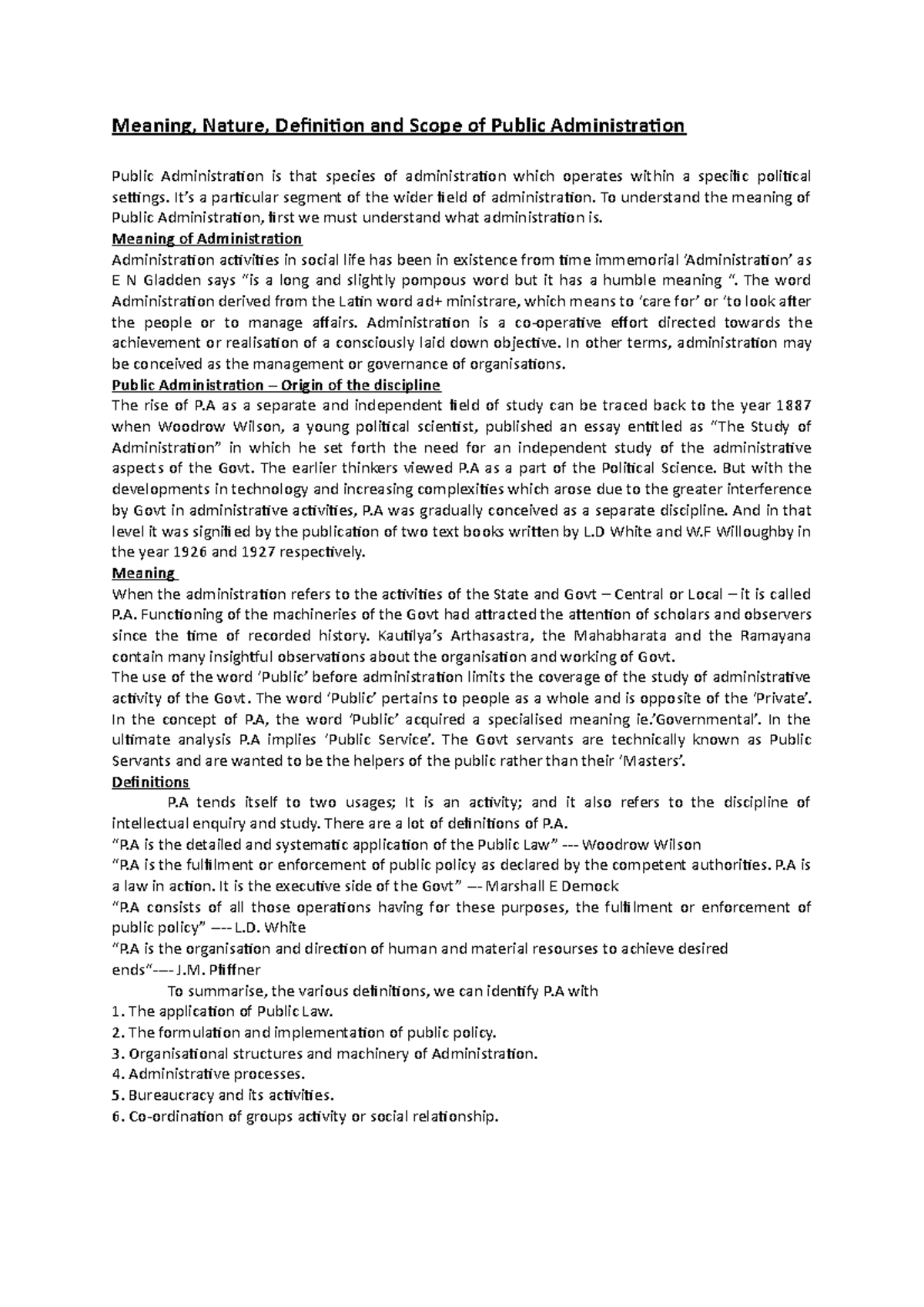 Public Administration: Meaning, Nature, Scope & Significance Notes ...