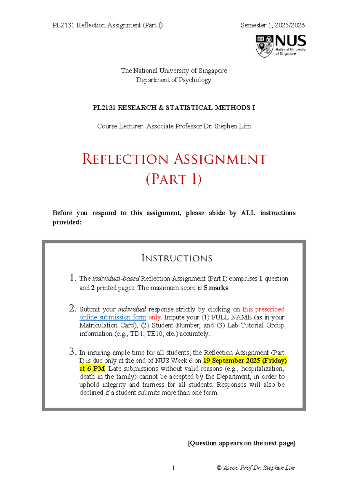 PL2131 Reflection Assignment I Guidelines - Semester 1 - Studocu