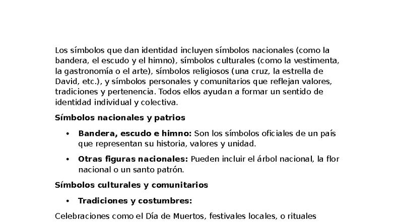 Símbolos de Identidad: Nacionales, Culturales y Religiosos - Studocu