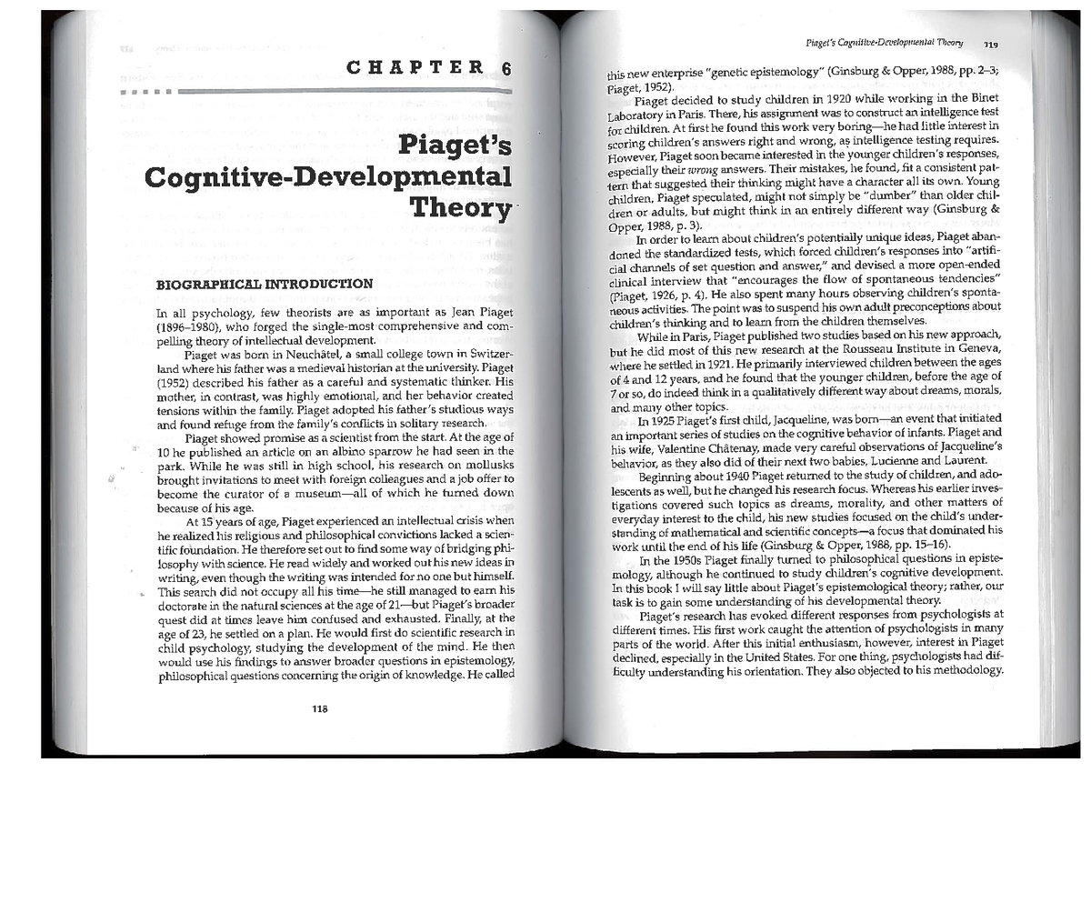 Theory 119: Chapter 6 - Piaget's Cognitive Development Insights - Studocu