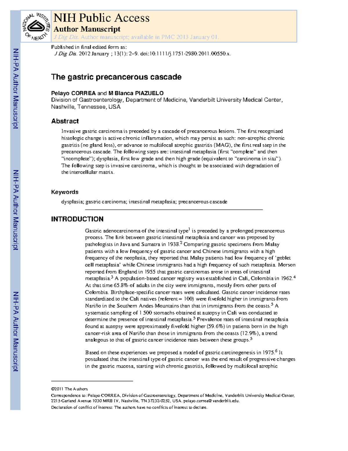 Gastric Precancerous Cascade: Insights from J Dig Dis (2012) - Studocu