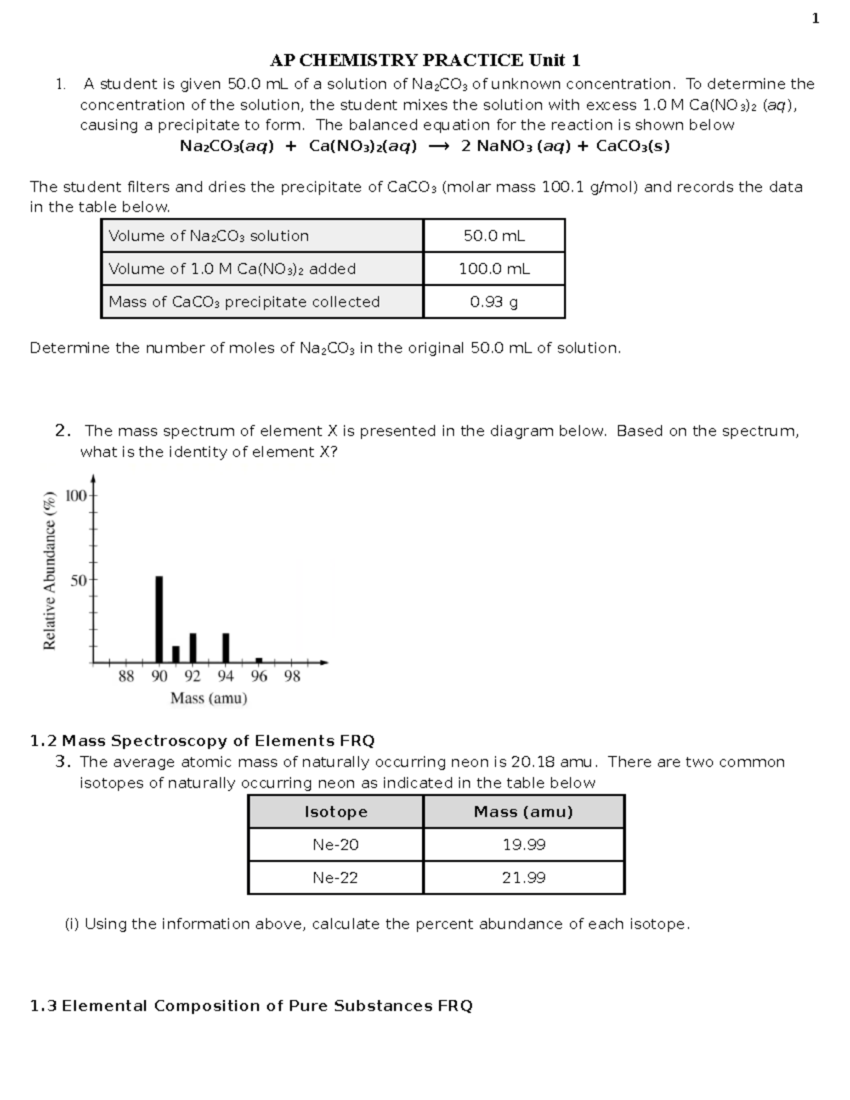 AP CHEMISTRY Unit 1 Practice Review and Sample Questions - Studocu