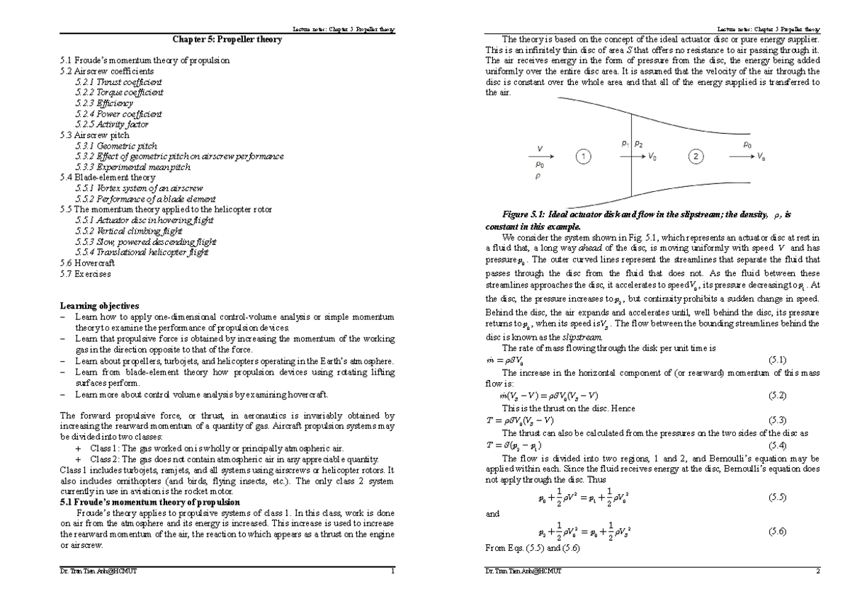 5 Propeller Theory: Froude’s Momentum and Airscrew Coefficients - Studocu