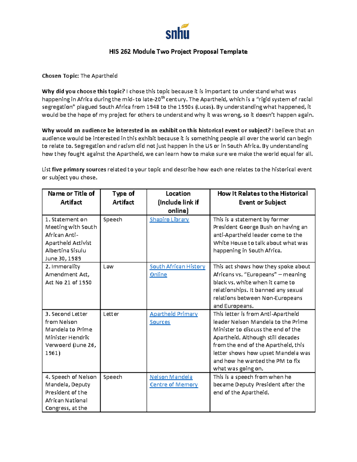 His 262 Module Two Project Proposal Example - HIS 262 Module Two ...