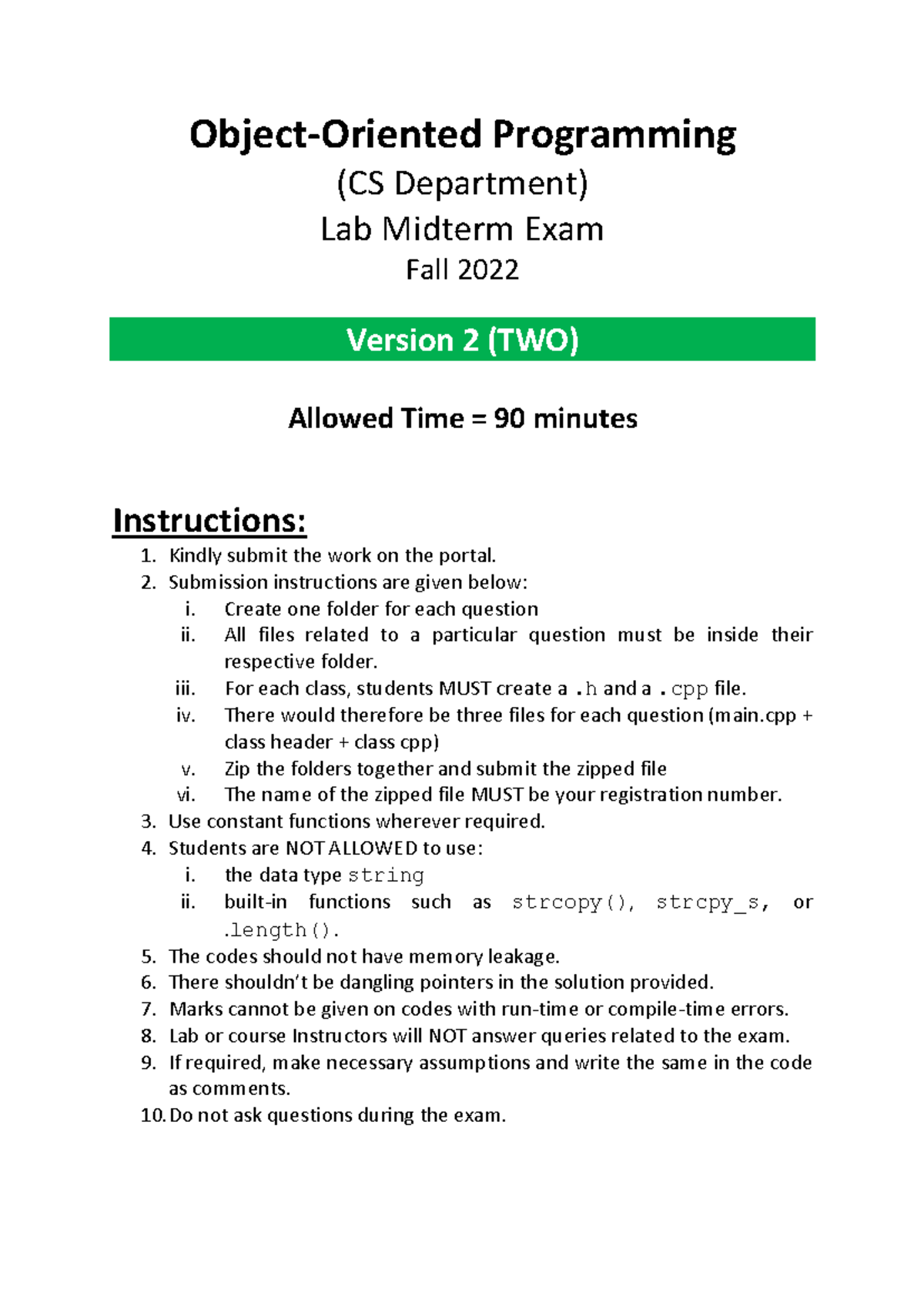 OOP Lab Version 2 2022 - Object oriented programming language - Object ...