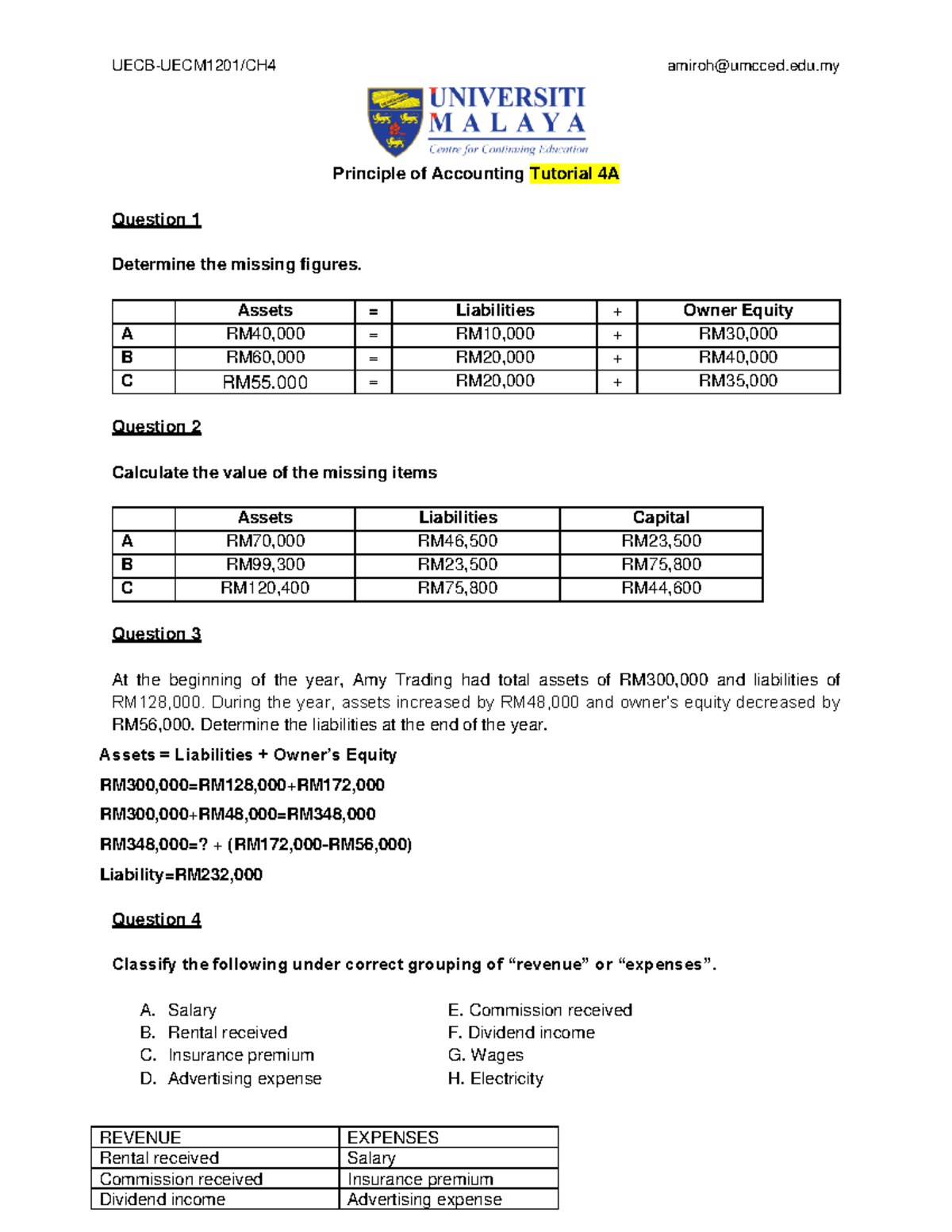 Tutorial 4 Answers for Introductory Accounting (ACC101) - Studocu