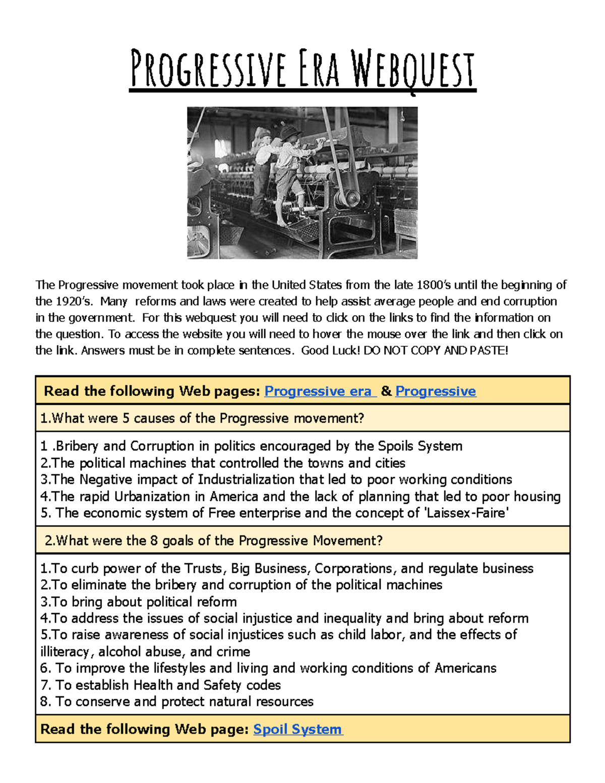 Progressive Era Webquest: Exploring Reforms and Movements - Studocu