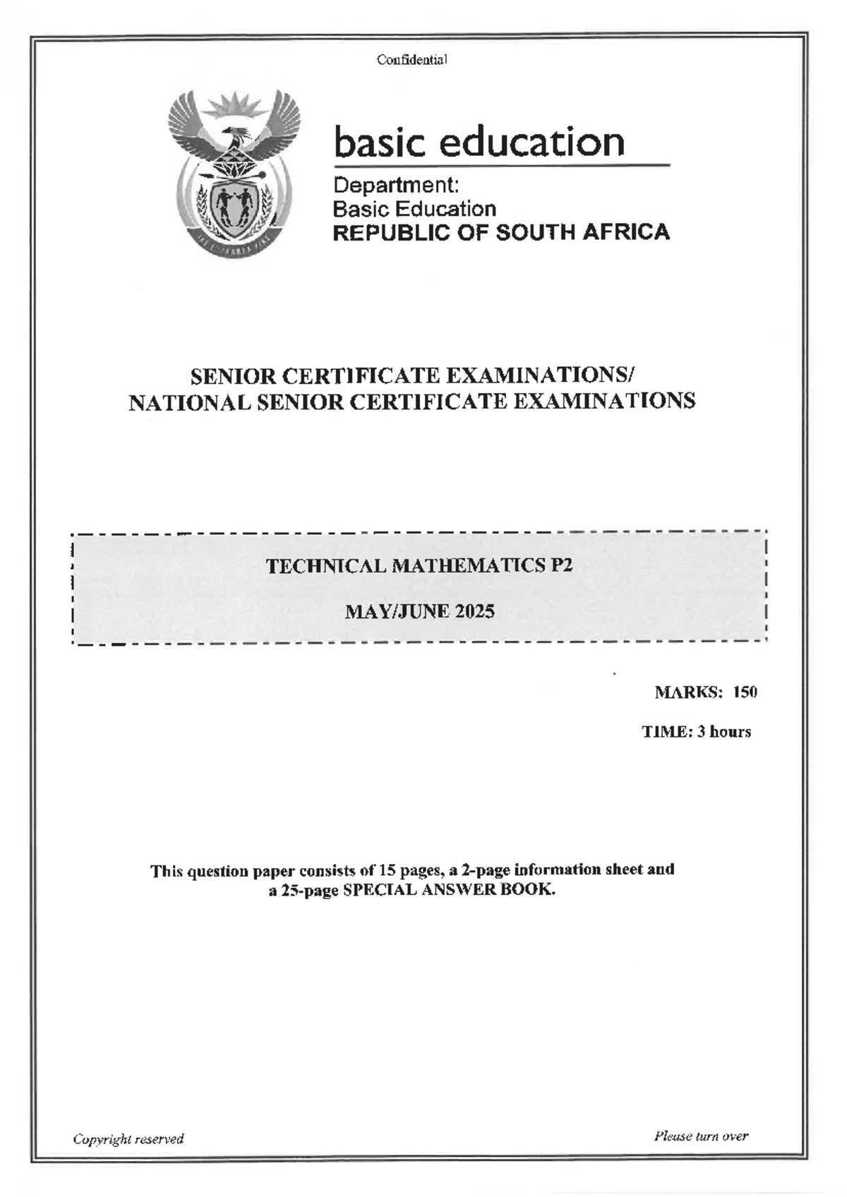Technical Mathematics P2 2025 Exam Paper - Senior Certificate - Studocu