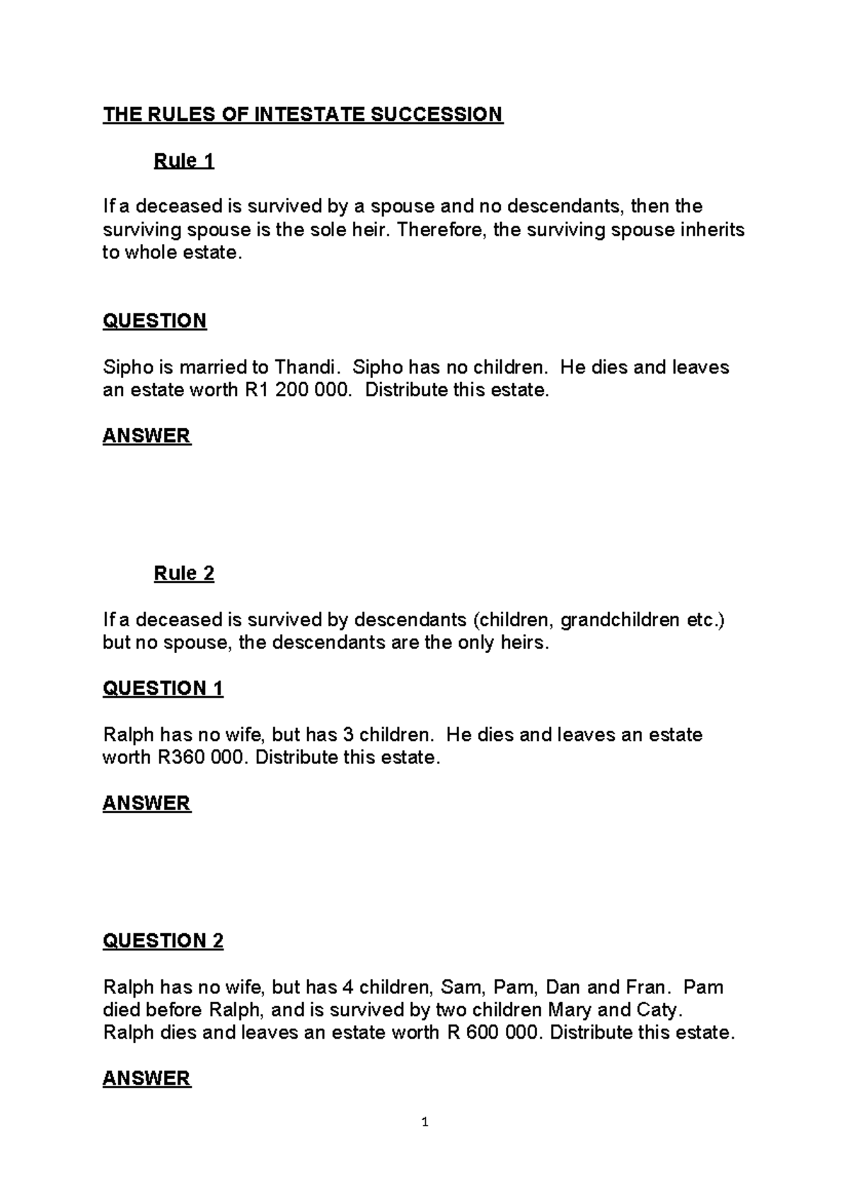 Rules OF Intestate Succession Examples - THE RULES OF INTESTATE ...