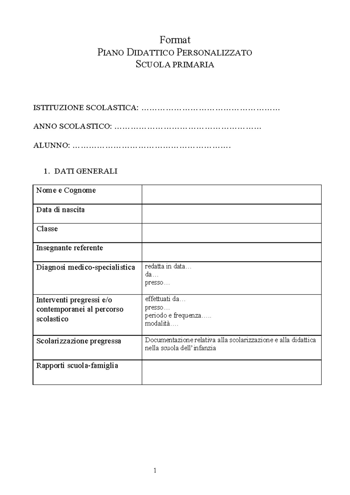 PDP Primaria 1: Esempio di Piano Didattico Personalizzato - Studocu