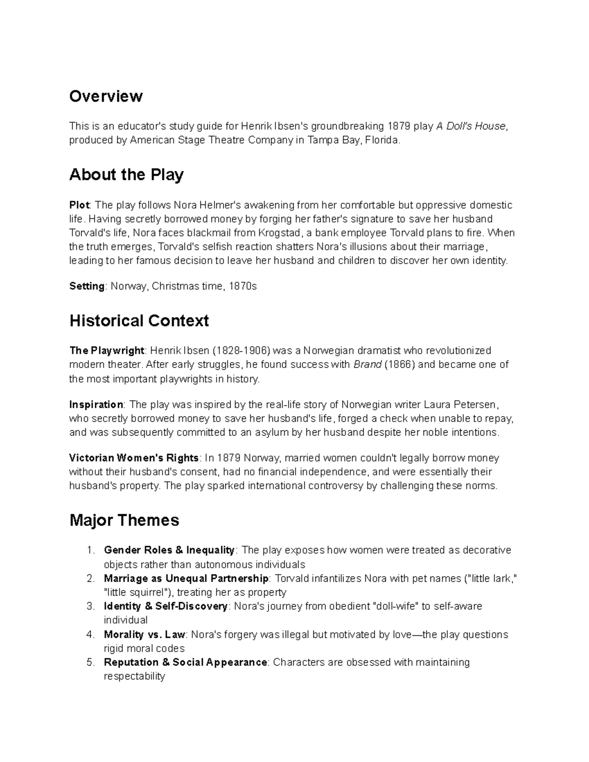 Realism ADH - A Doll's House Study Guide and Analysis - Studocu