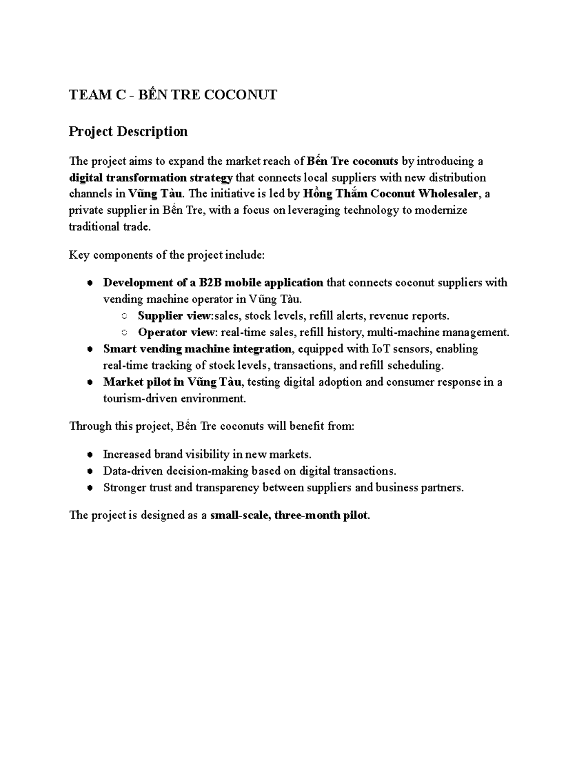 [TEAM C] Bến Tre Coconut Project: Digital Transformation Strategy - Studocu