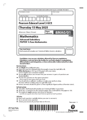 Pure Mathematics - A1 - AS Level - Sixth Form (A Levels) - Studocu