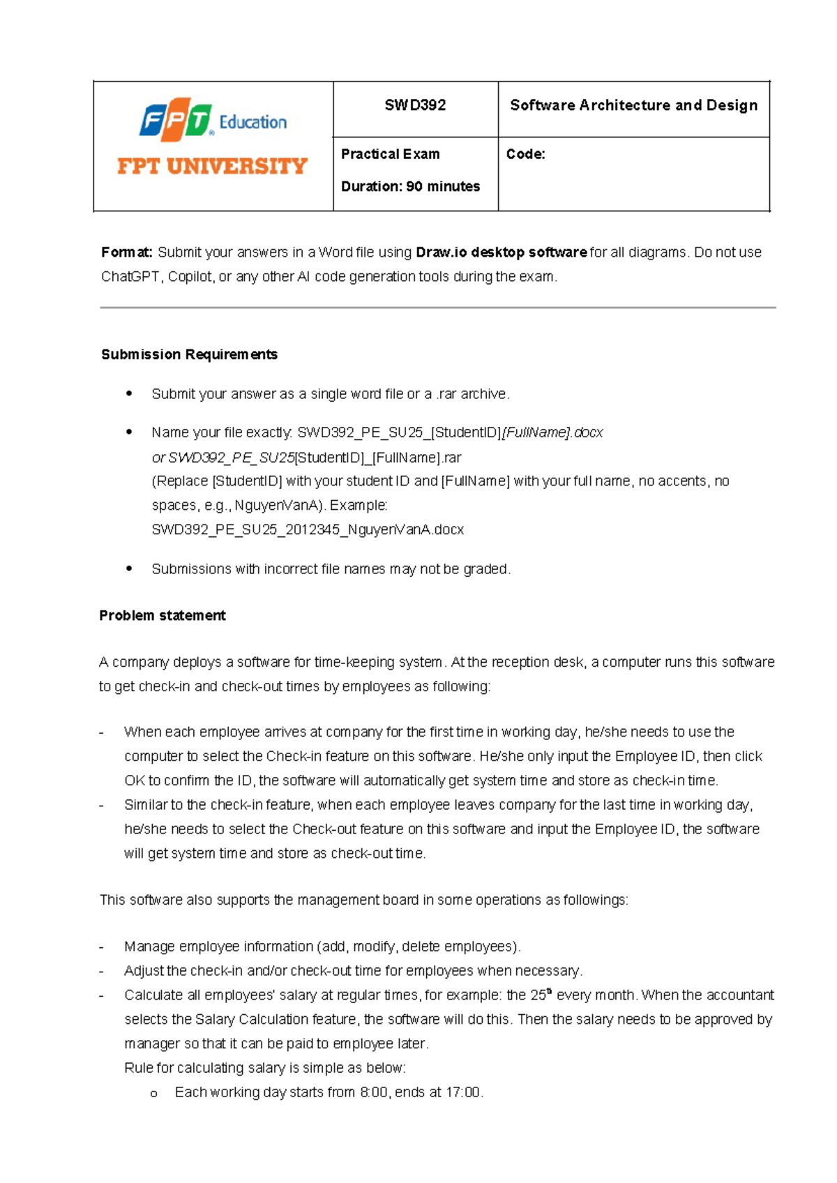 SWD392 Practical Exam: Software Architecture & Design Guidelines - Studocu