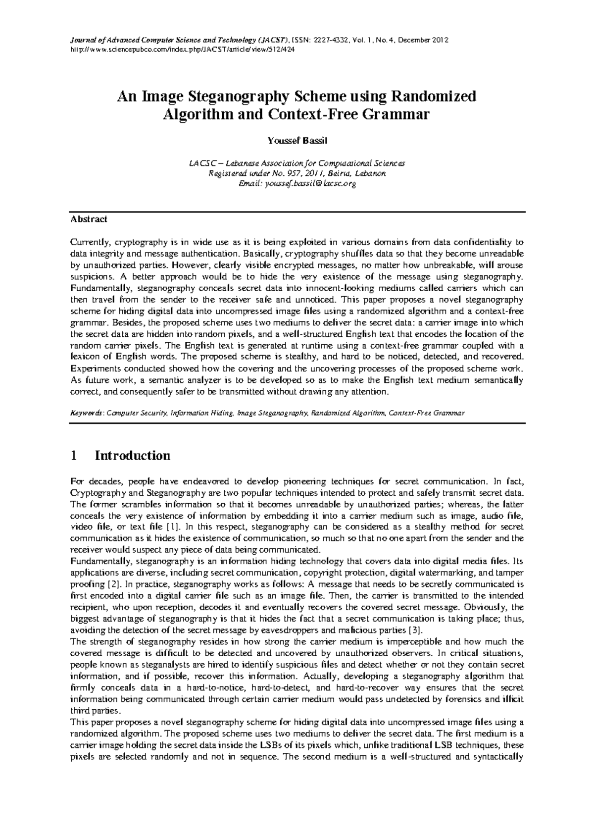 Randomized Image Steganography Using Grammar: A Novel Approach (LACSC ...