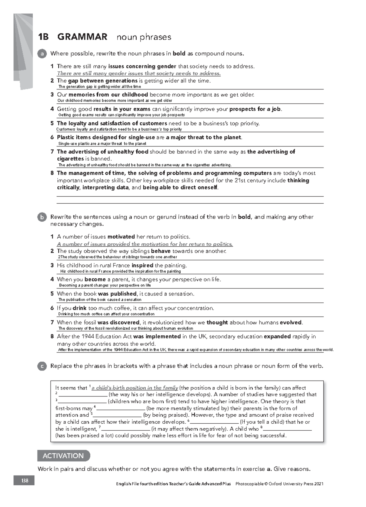 C1.2 1B Gram - Ejercicios y Actividades de la Unidad 1B - Studocu