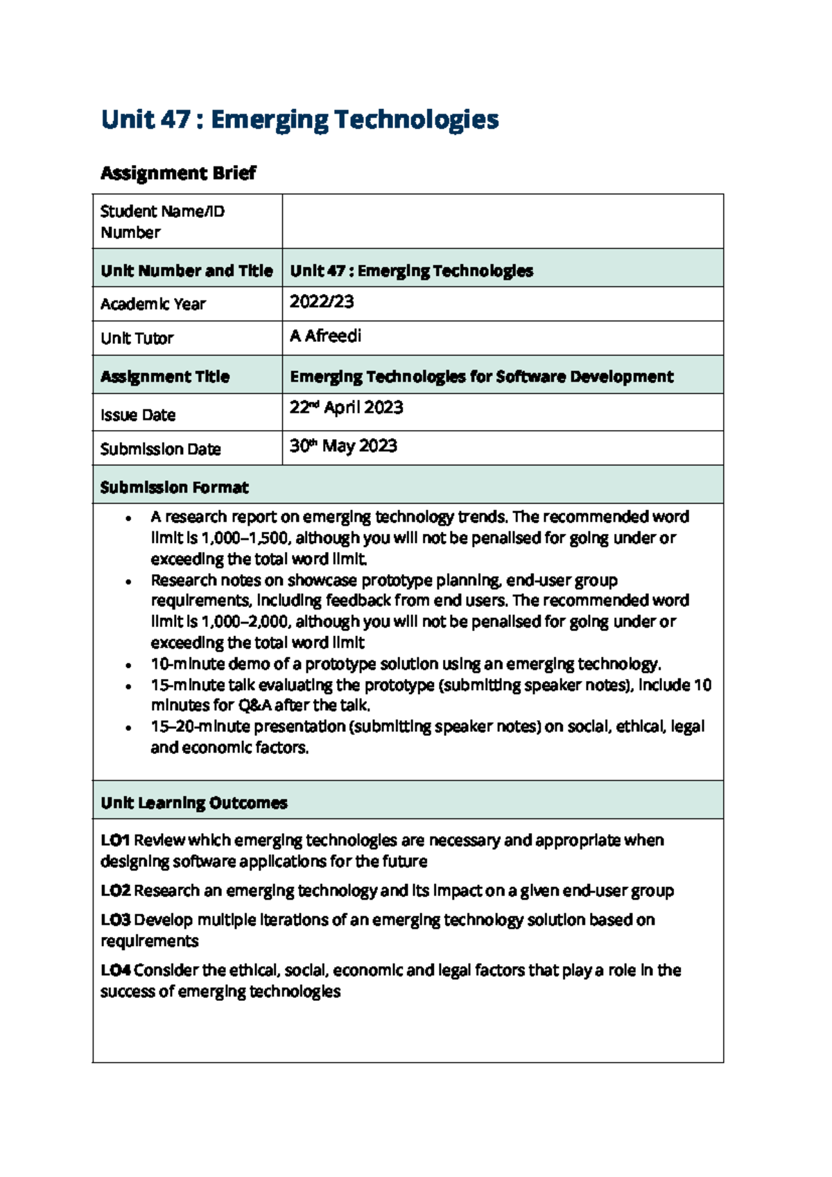 Unit 47: Emerging Technologies in Software Development Assignment - Studocu