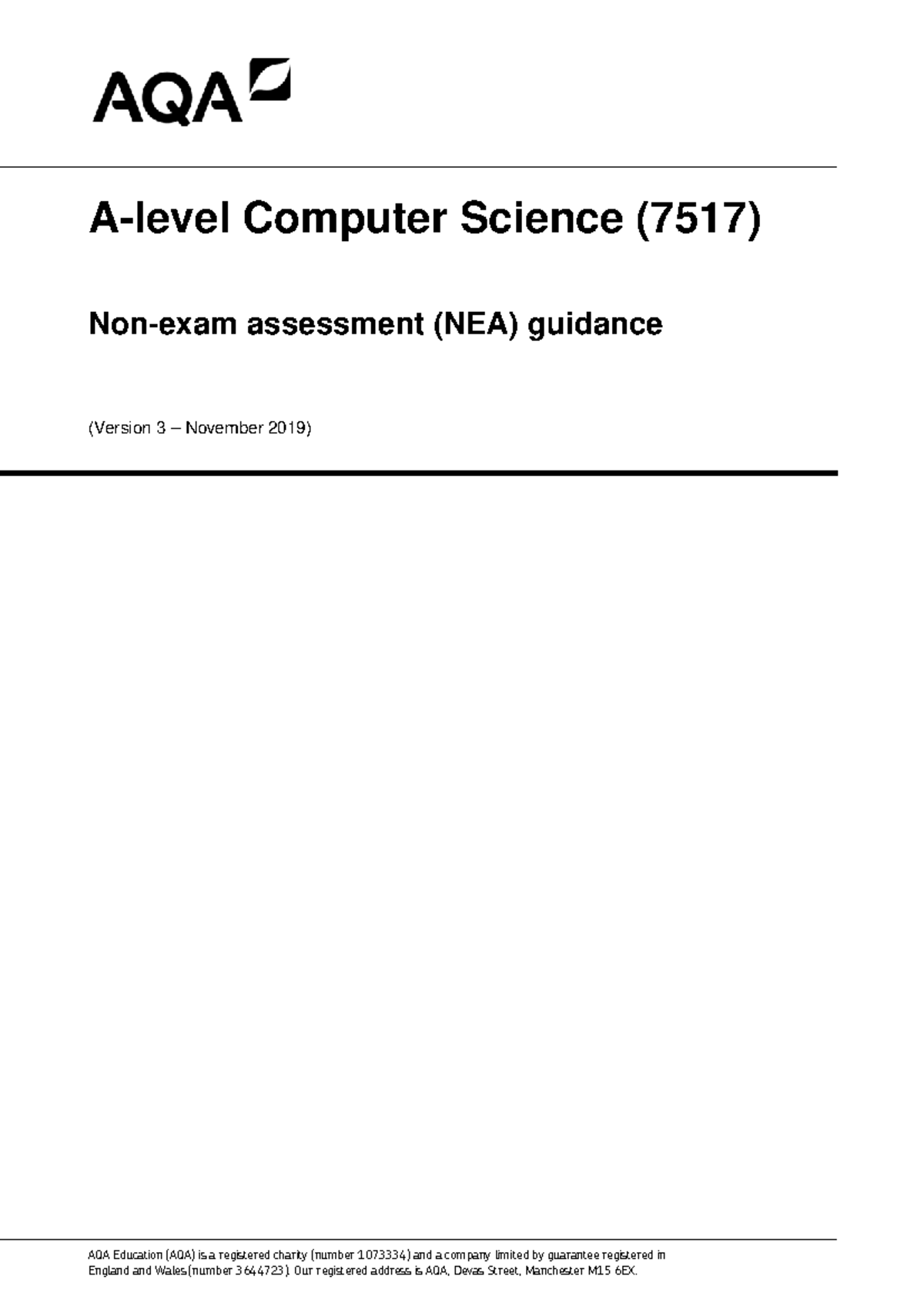 AQA 7517 Computer Science NEA Guidance V3 (Nov 2019) - Studocu